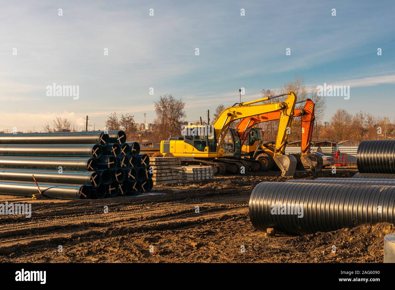 Yellow heavy earth mover. excavator machine on construction site Stock ...