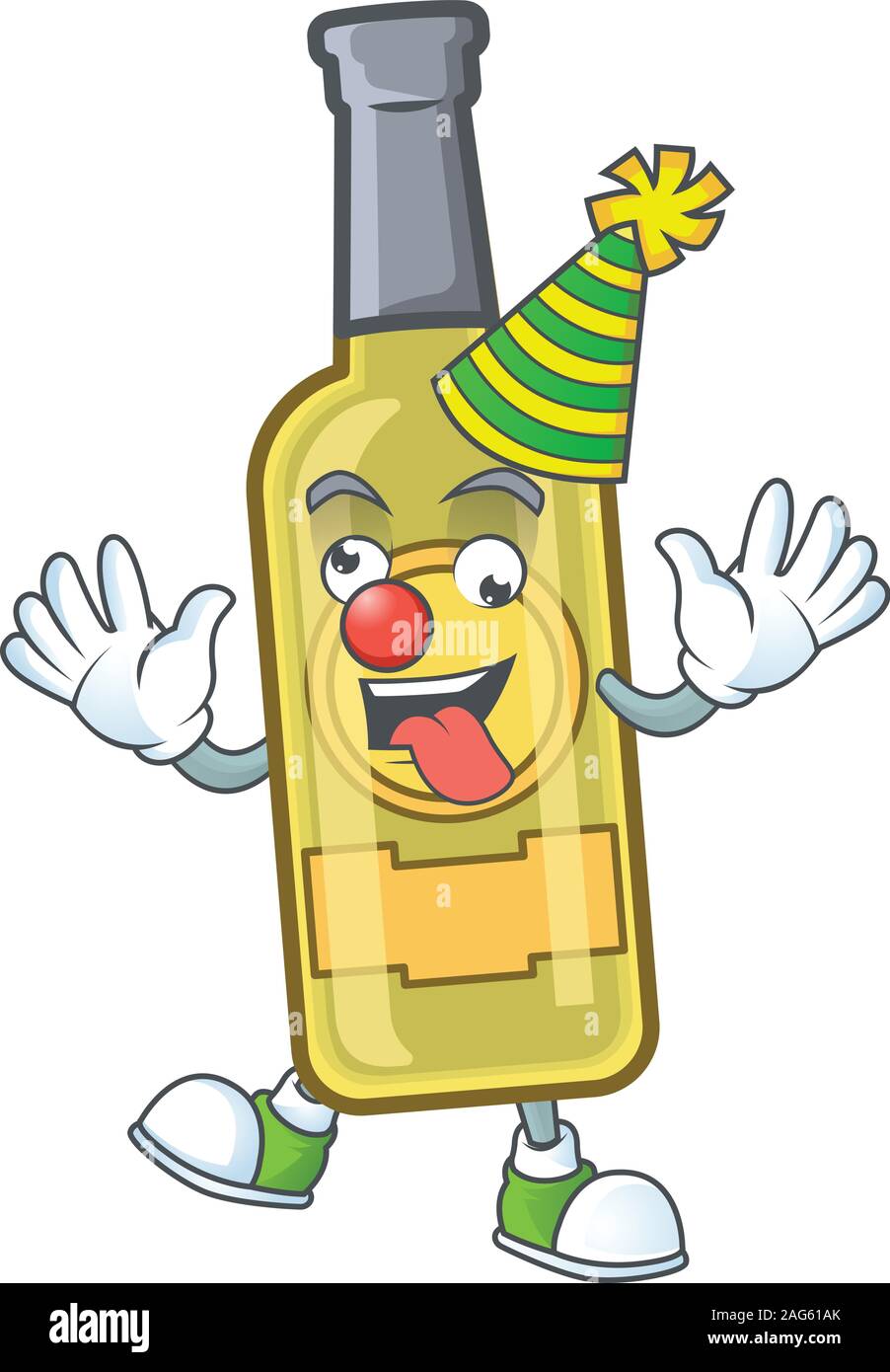 Funny Clown champagne yellow bottle on cartoon character mascot design ...