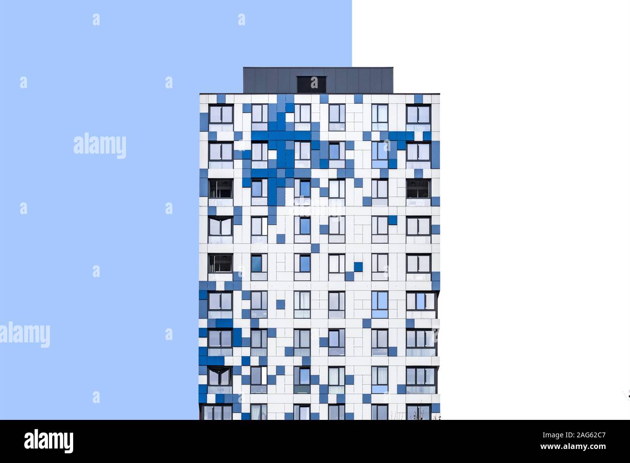 Modern building with different architectural twists isolated on white ...