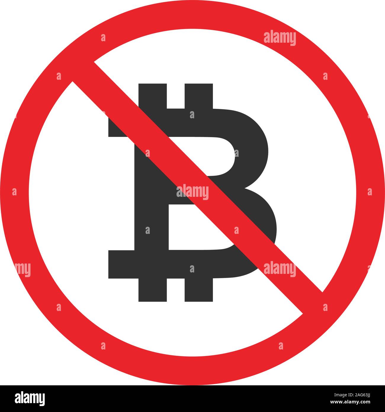 No Bitcoin sign icon. Cryptography currency symbol. Red prohibition ...