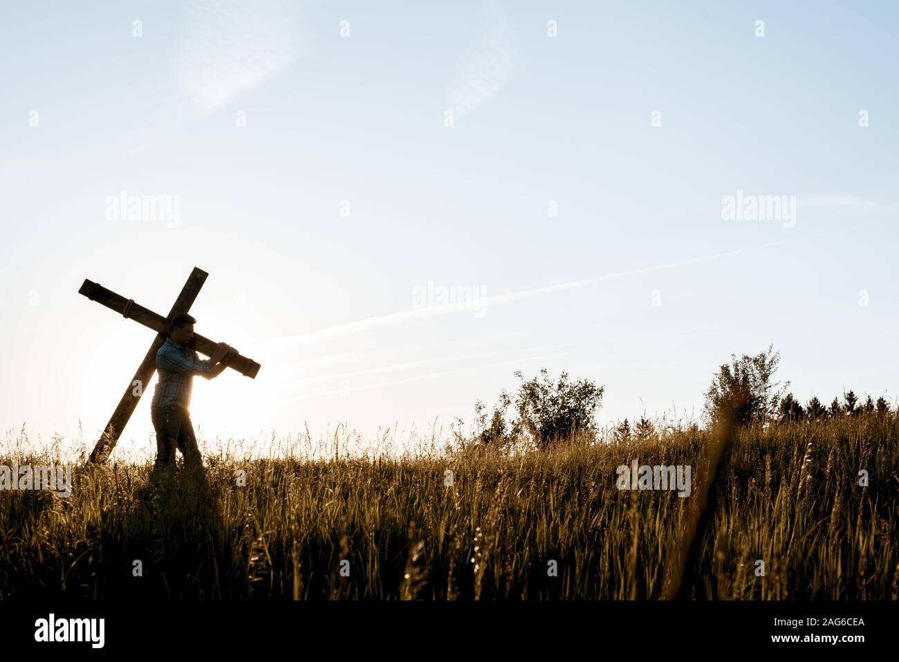 Religious Man Carrying Wooden Cross High Resolution Stock Photography ...