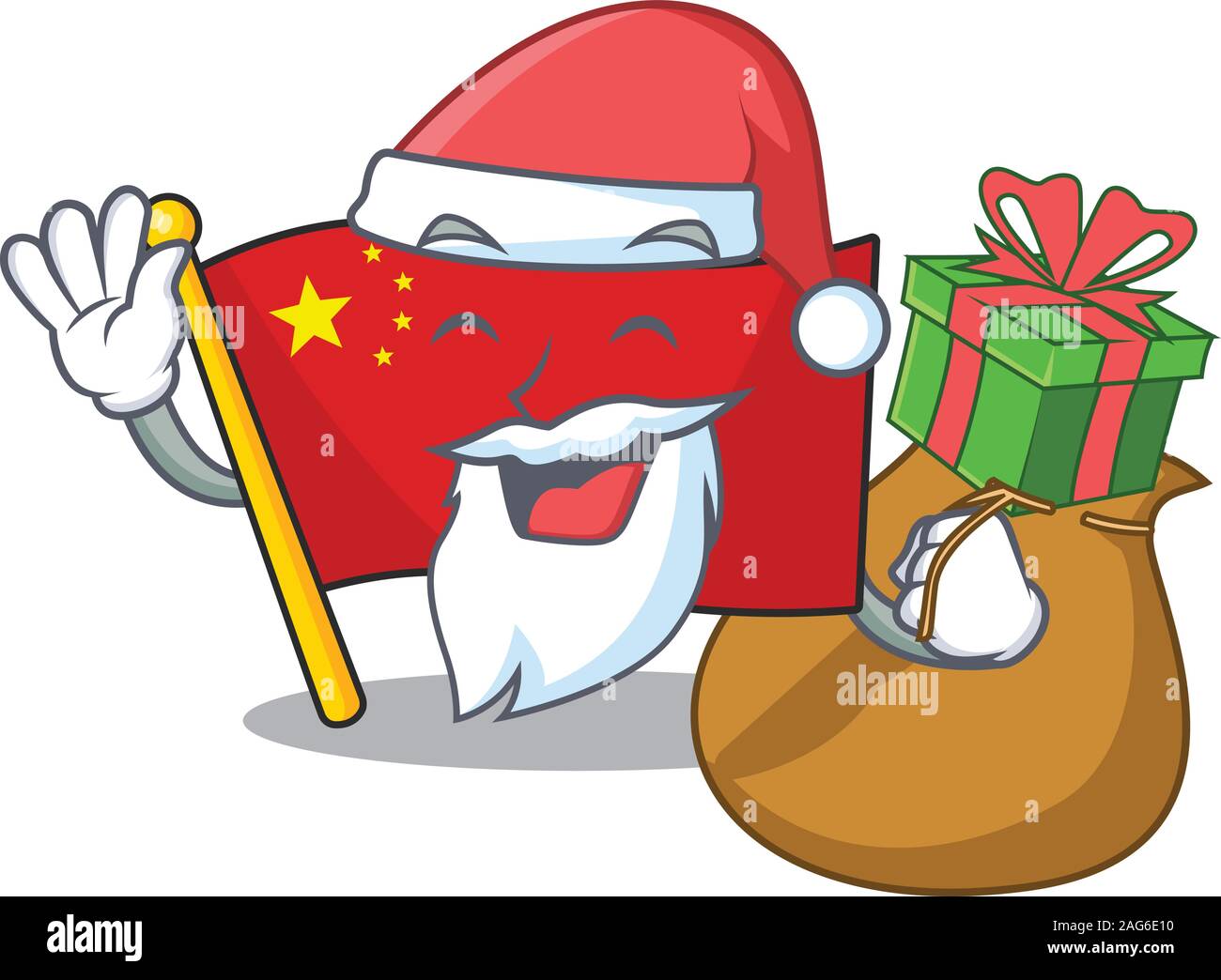 Santa flag china Scroll Cartoon character design with box of gift Stock ...