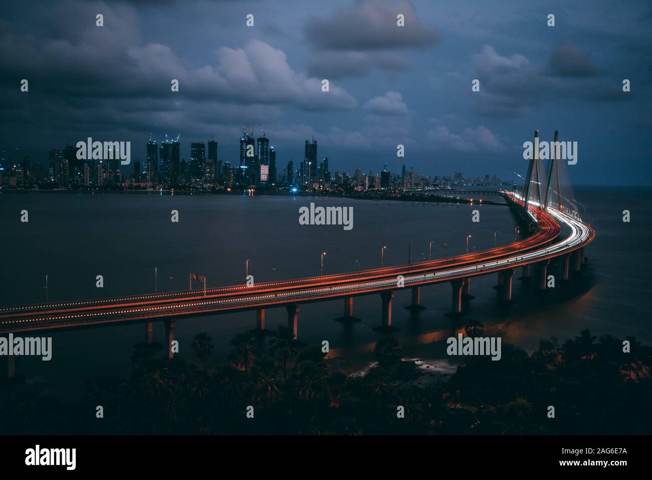 High angle shot of Bandra Worli sealink in Mumbai at night time Stock ...