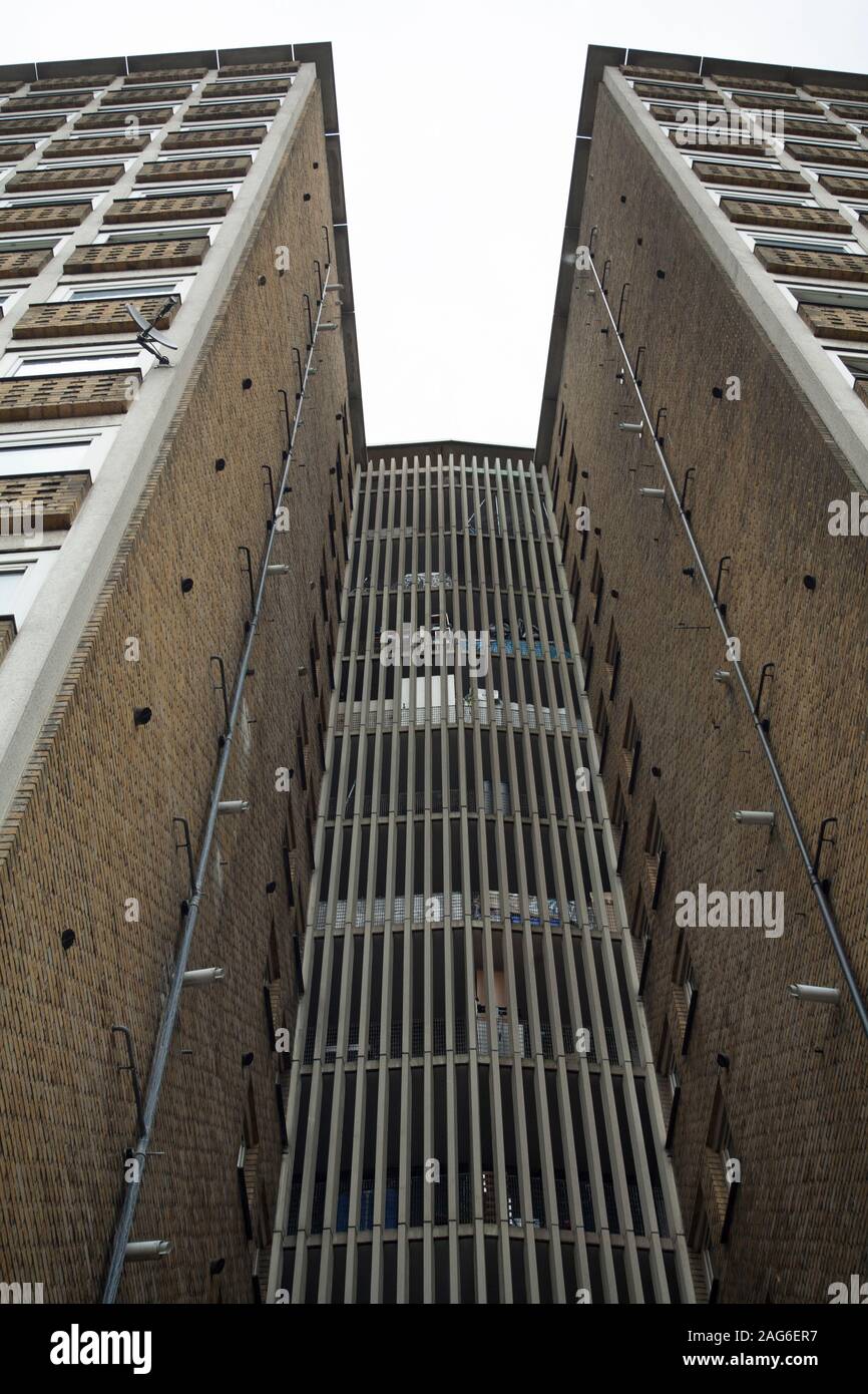 Steep angle of stairwell at Stangate House high rise residential 1950s ...