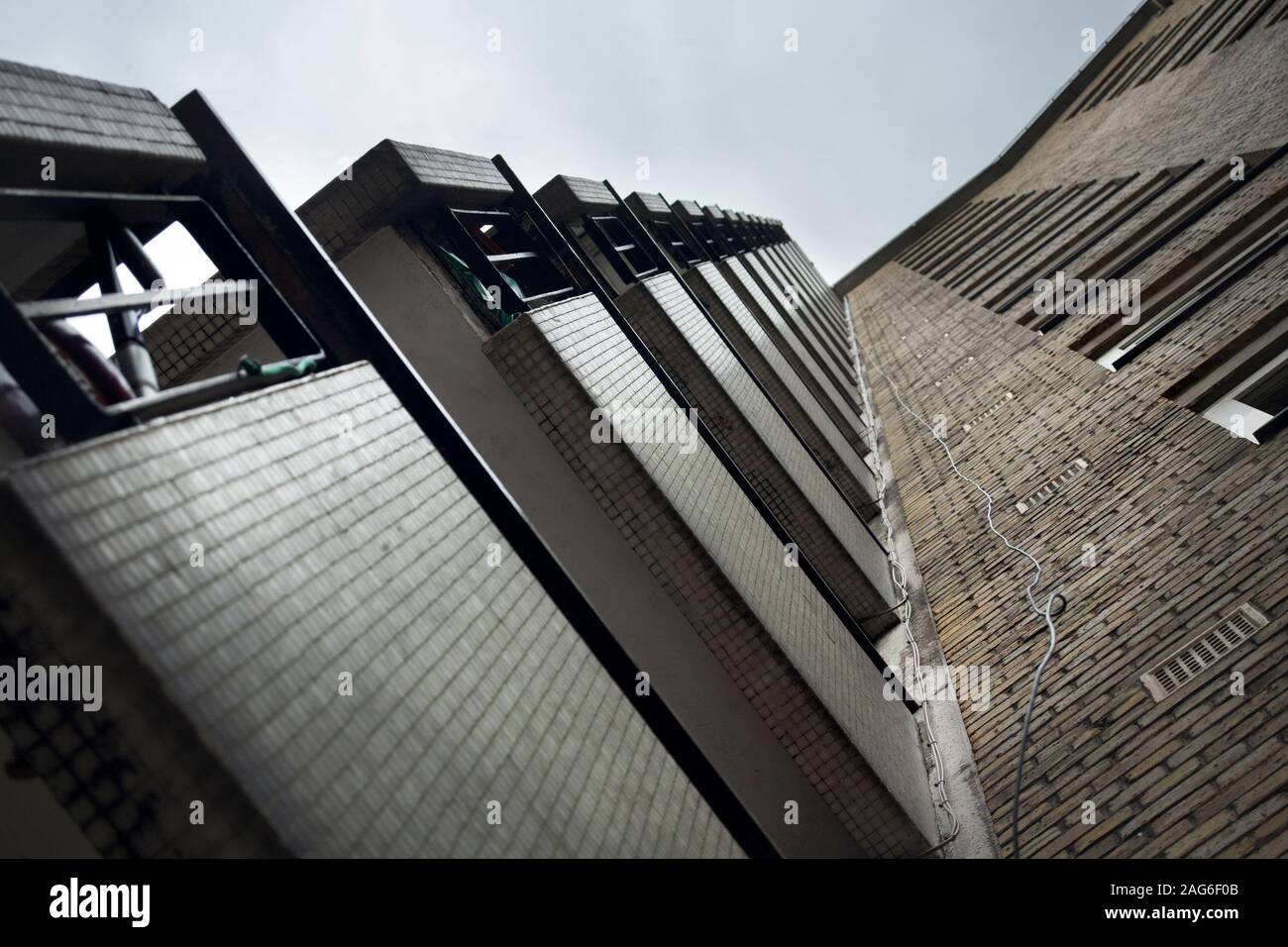 Steep angle of stairwell at Stangate House high rise residential 1950s ...