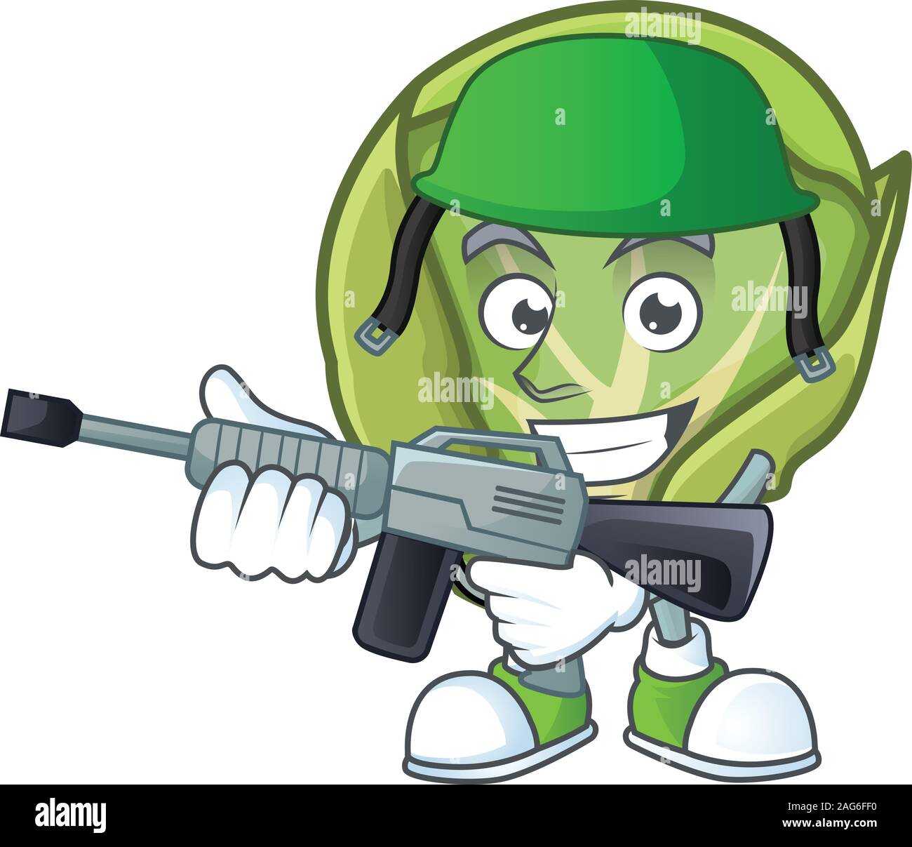 A mascot of brussels sprouts as an Army with machine gun Stock Vector ...