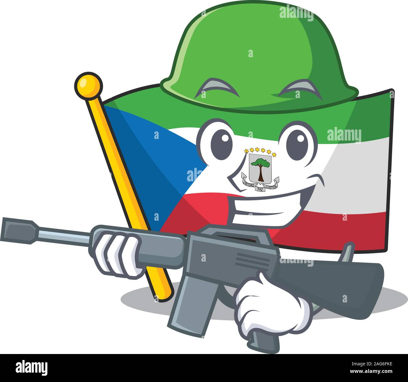 A mascot of flag equatorial guinea Scroll Army with machine gun Stock ...