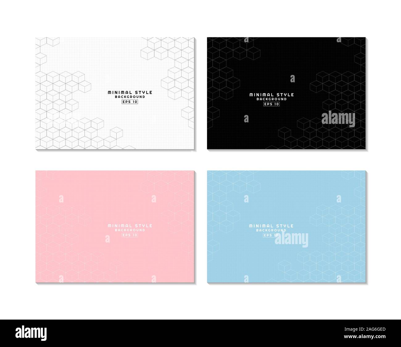 Minimal art hexagon box shape pattern design with space and set 4 ...