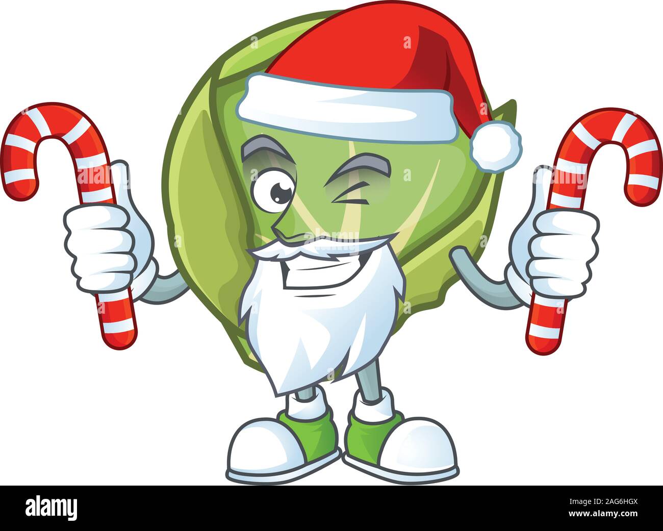 Brussels sprouts Cartoon character in Santa Claus with candy Stock ...