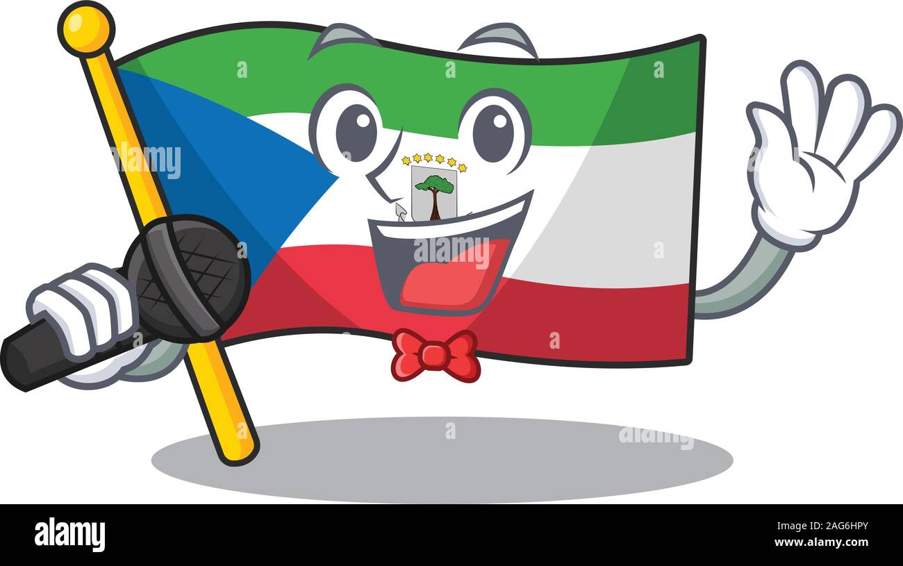 Cute cartoon Singing flag equatorial guinea Scroll with a microphone ...