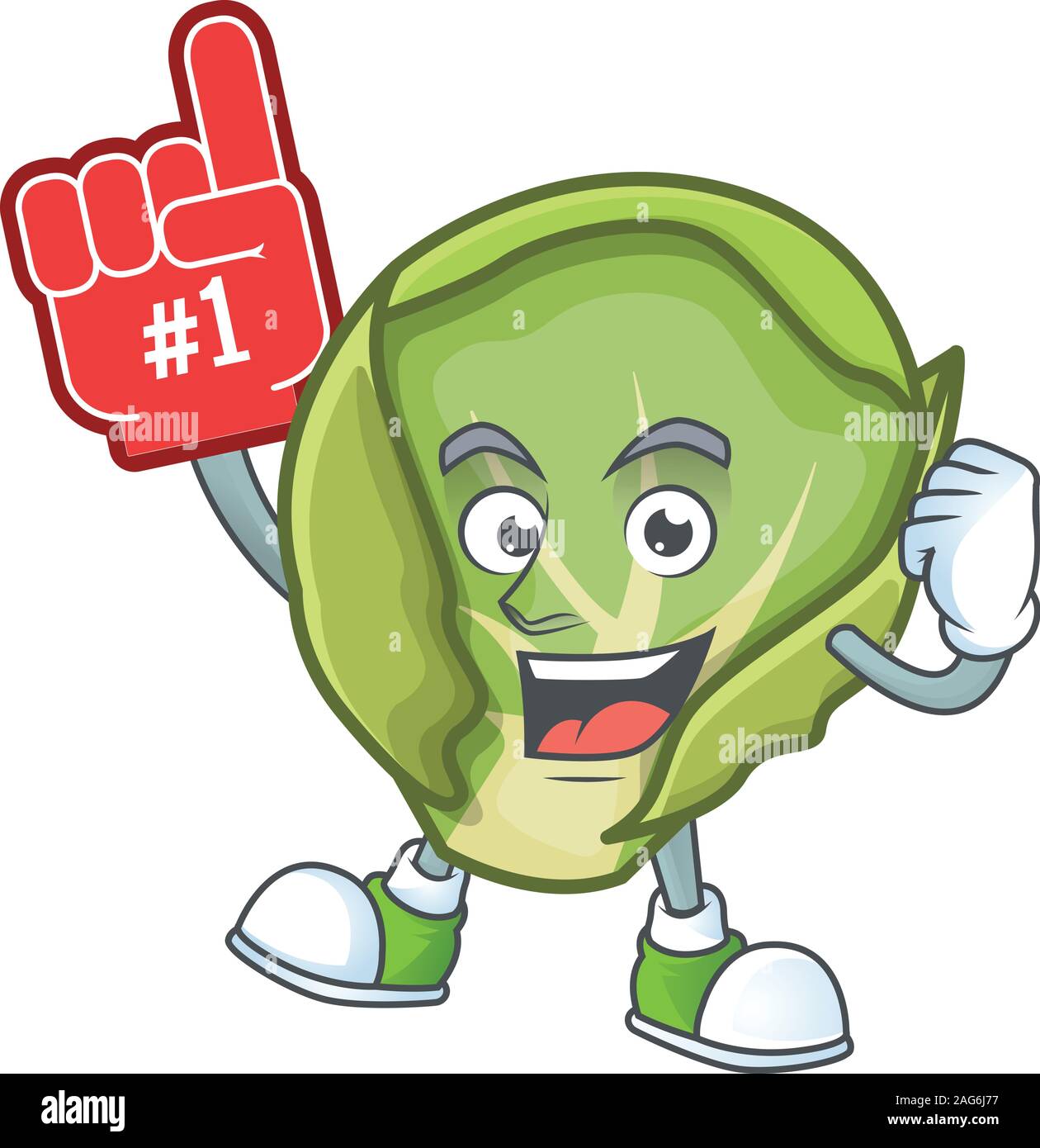 Funny brussels sprouts mascot cartoon style with Foam finger Stock ...