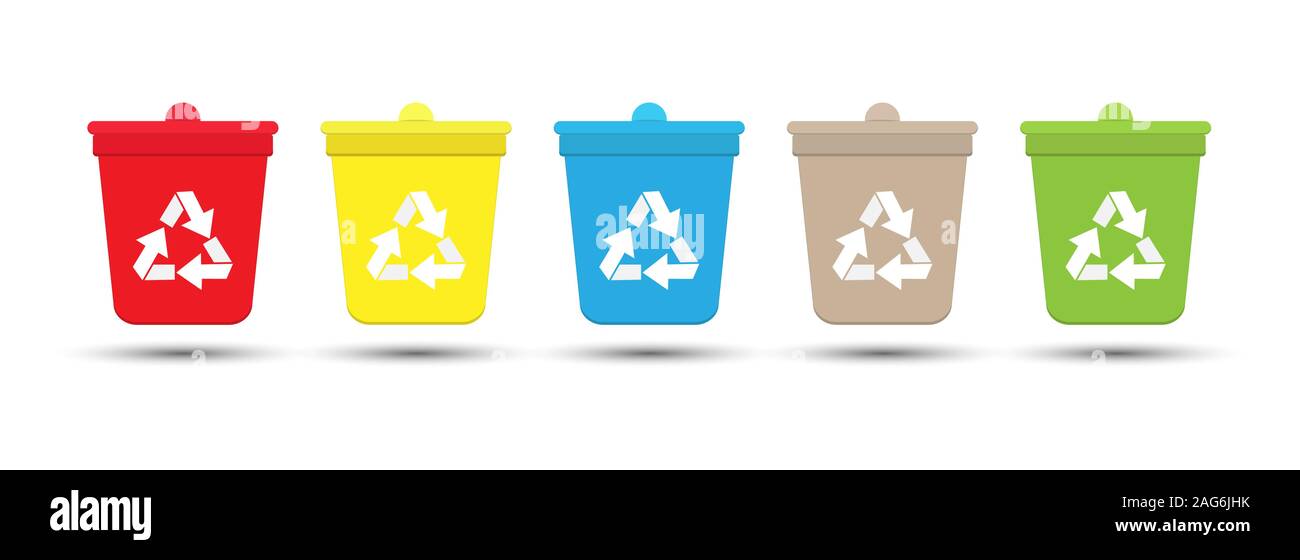 Set of colored tanks for separate waste collection. Each box is for ...