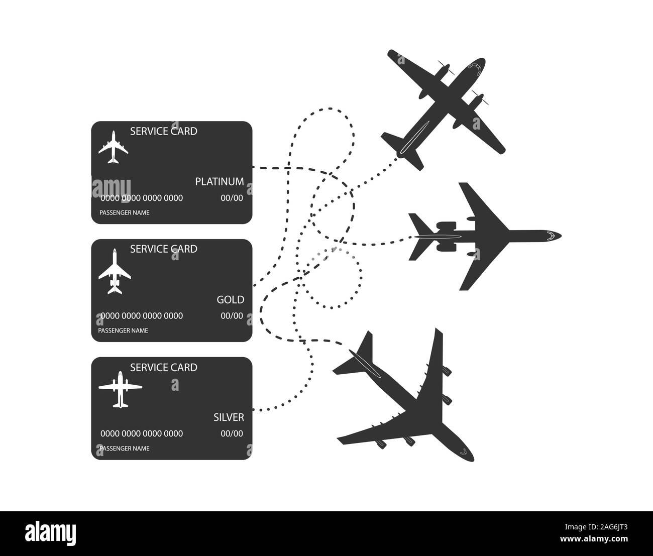 Three service cards for airplane flights. Flat style. Isolated on white ...