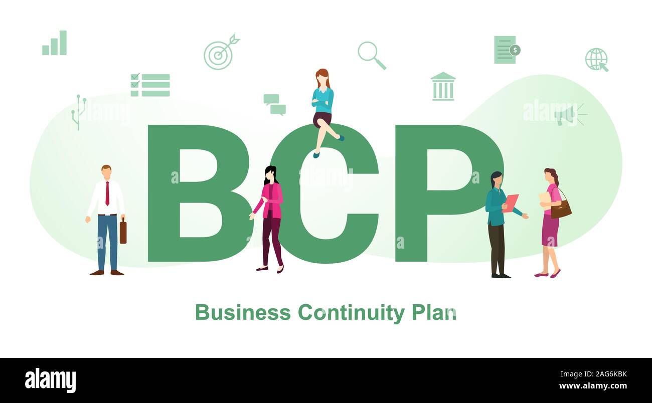 bcp concept with big word or text and team people with modern flat ...