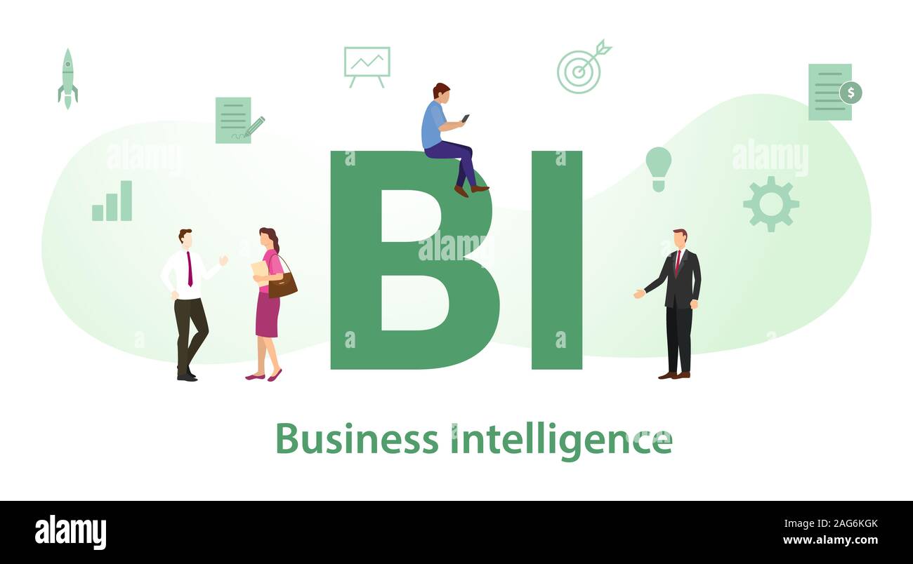bi business intelligence concept with big word or text and team people ...