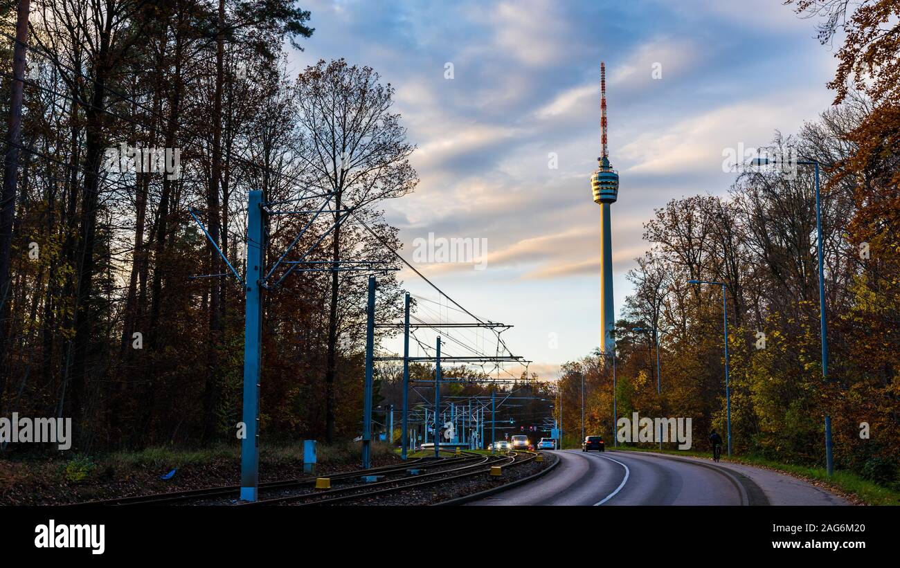 Germany, Urban cityscape of stuttgart city with view to famous landmark ...