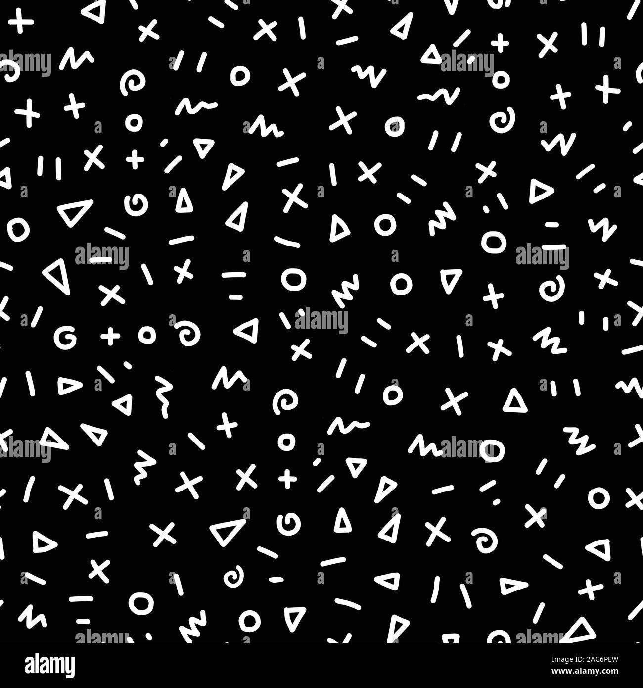 Seamless pattern black and white geometric shapes. Hand drawn vector ...