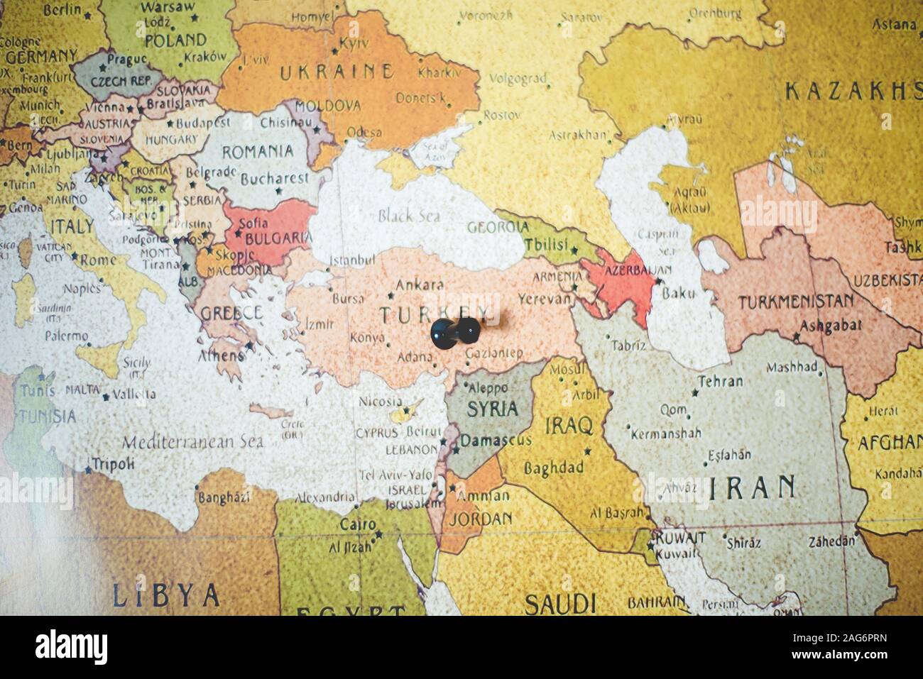 Closeup shot of a black pin on the turkey country on a map Stock Photo ...