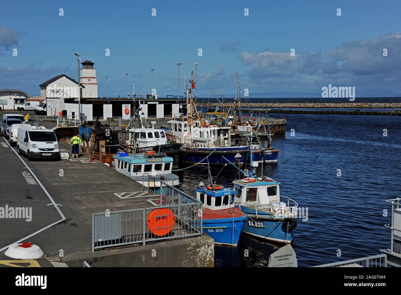 A view of the boats in the harbour at Girvan, Ayrshire, Scotland Stock ...