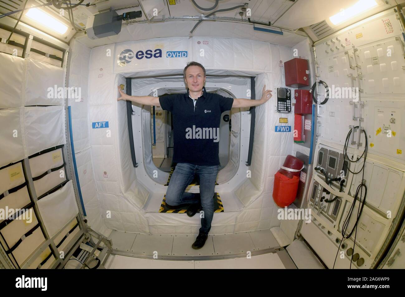 Cologne, Germany. 10th Dec, 2019. Astronaut Matthias Maurer is standing in a training module at ...