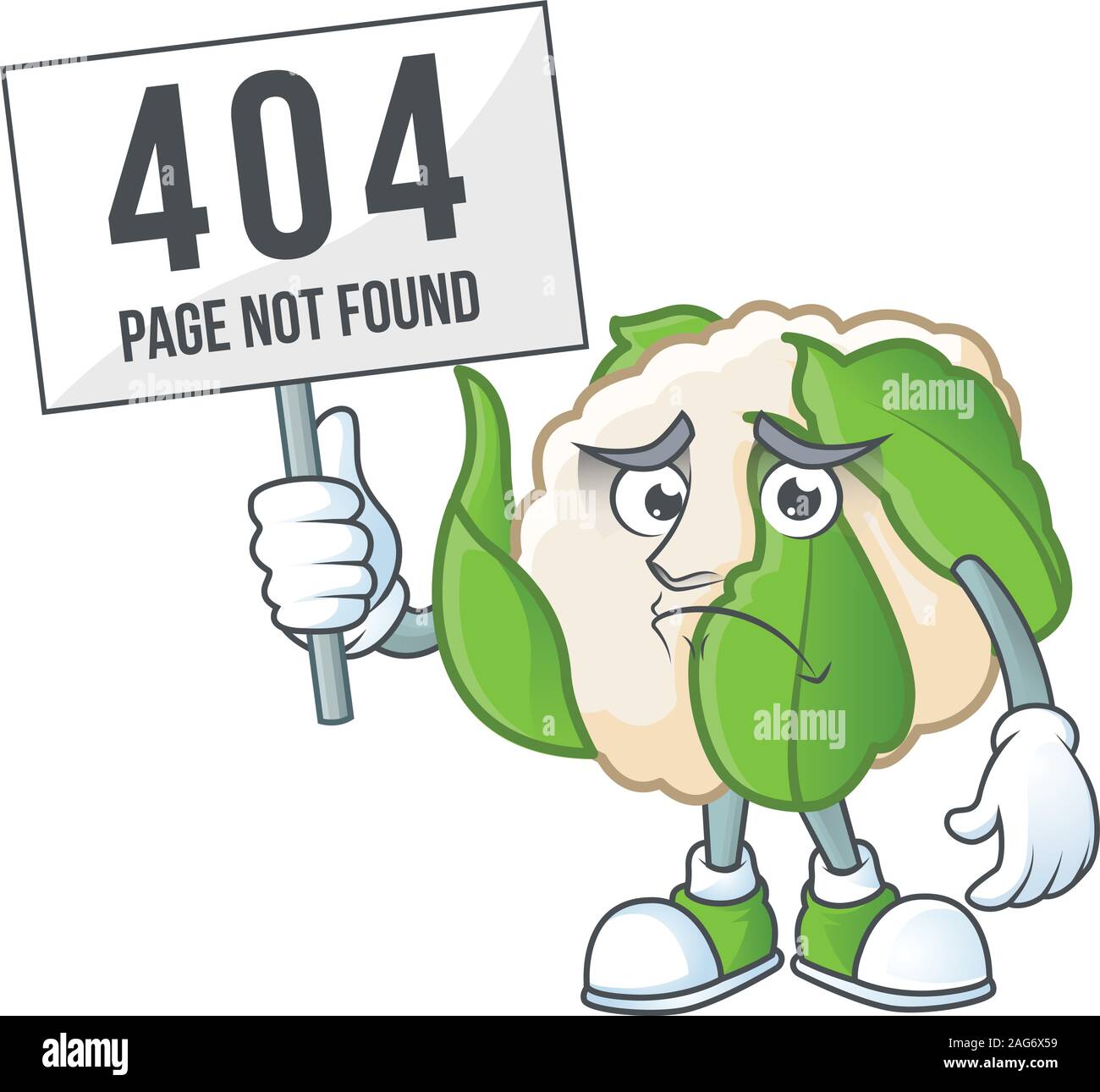 sad face cartoon character cauliflower raised up a board Stock Vector ...