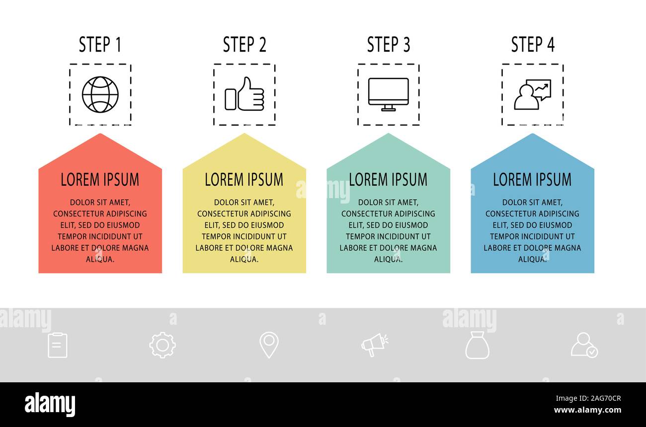 Vector infographic template. Four arrows with icons and labels ...