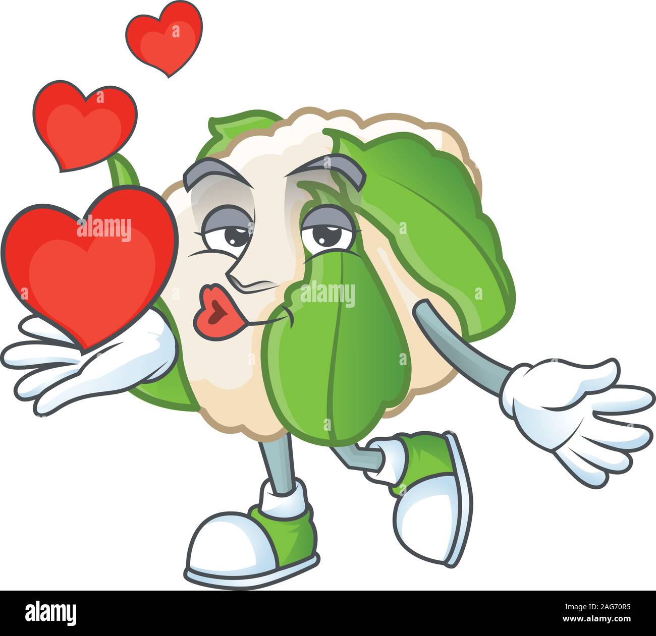 Happy cauliflower cartoon character mascot with heart Stock Vector ...