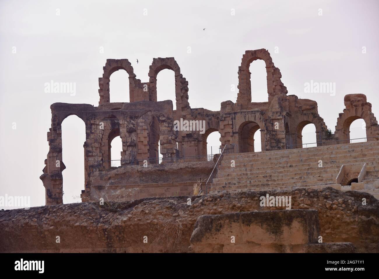 The ruins of ancient roman amphitheater in El-Jem. The largest ...