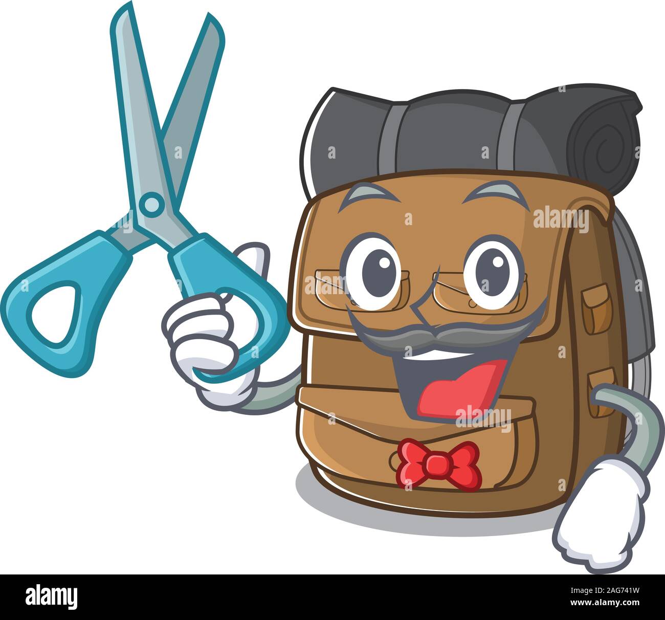 Funny Barber hiking backpack Scroll cartoon character design style ...