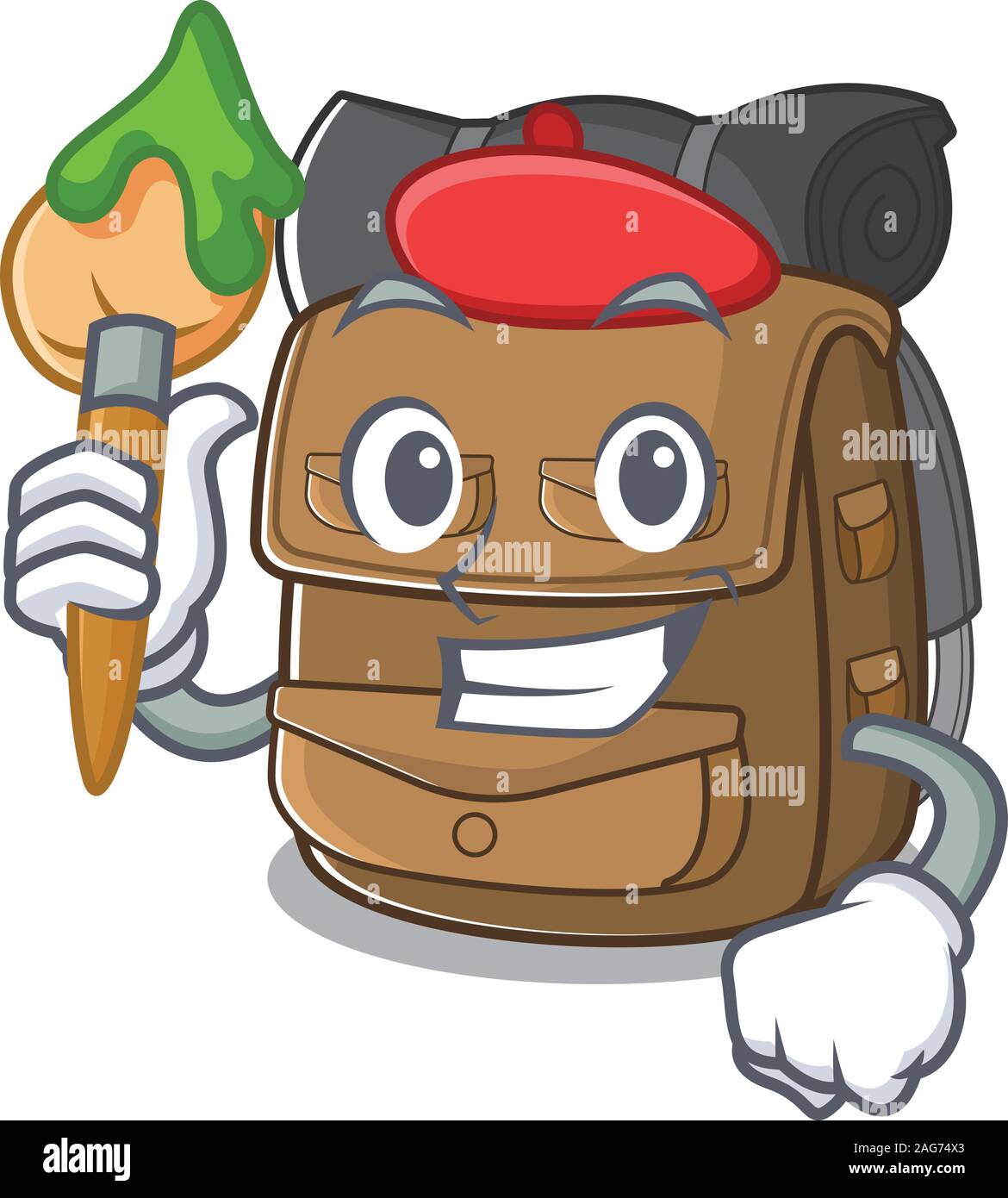 Funny hiking backpack Scroll Artist cartoon character holding brush ...