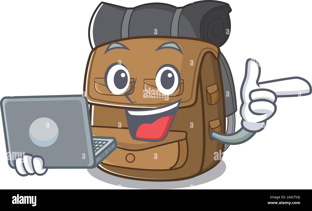 Cute and smart hiking backpack Scroll working with laptop Stock Vector ...