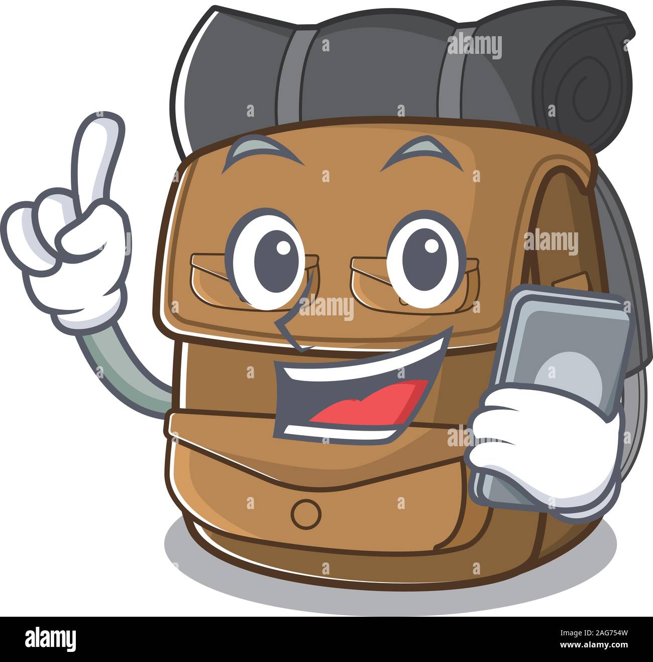 cartoon character of hiking backpack Scroll speaking with phone Stock ...
