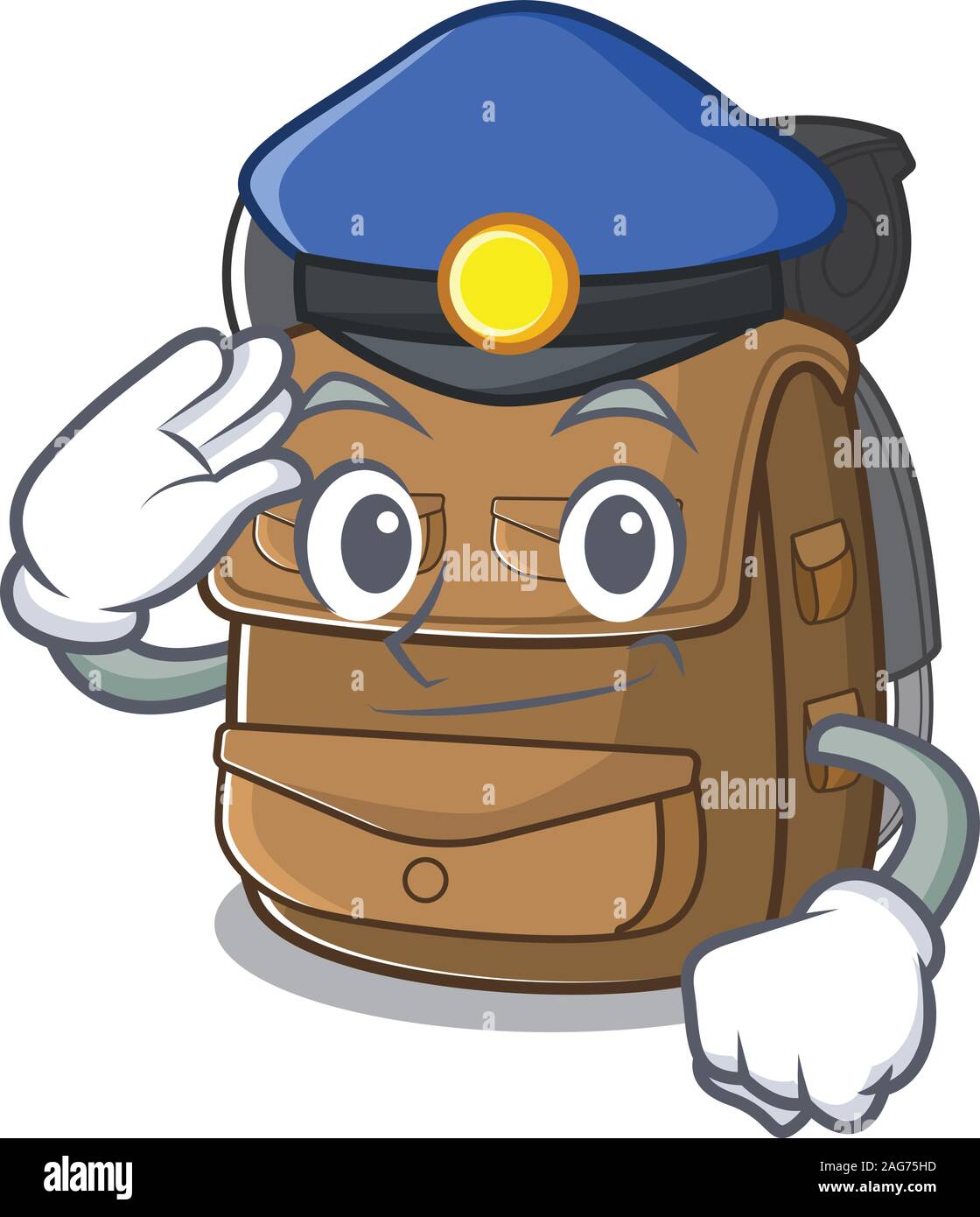 Hiking backpack Scroll Cartoon mascot style as a Police officer Stock ...