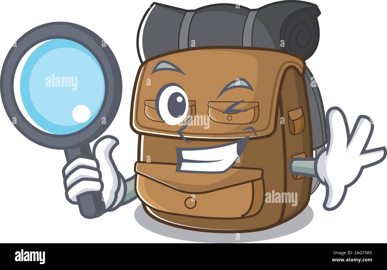 Smart hiking backpack Scroll Detective cartoon character design Stock ...