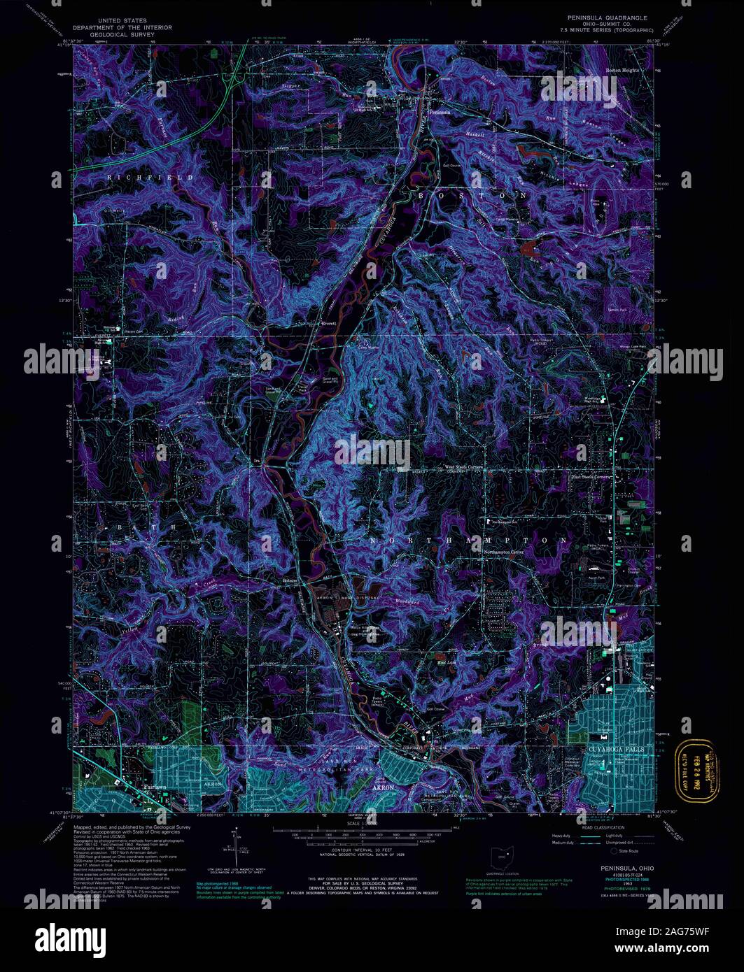 USGS TOPO Map Ohio OH Peninsula 228028 1963 24000 Inverted Restoration ...