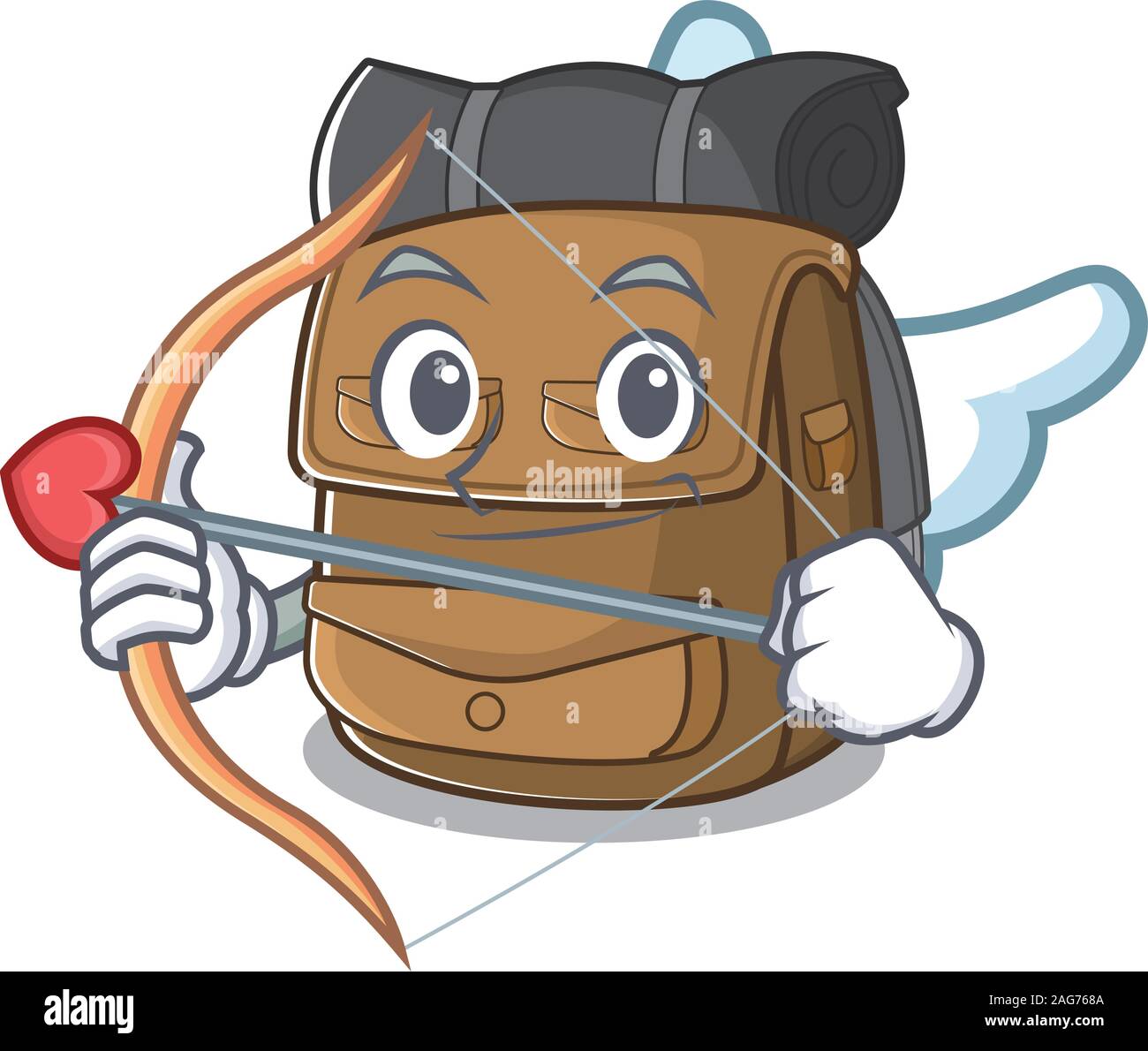 Cute hiking backpack Scroll Cupid cartoon character with arrow and ...