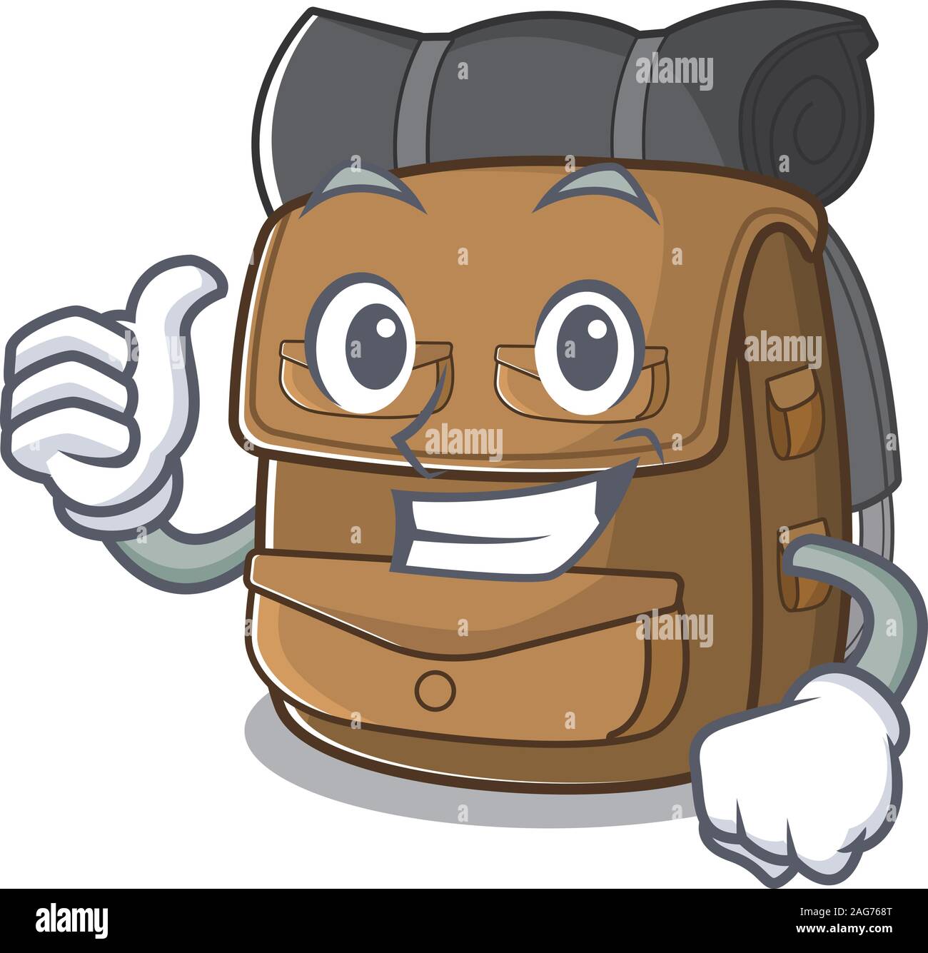 Smiley mascot of hiking backpack Scroll making Thumbs up gesture Stock ...