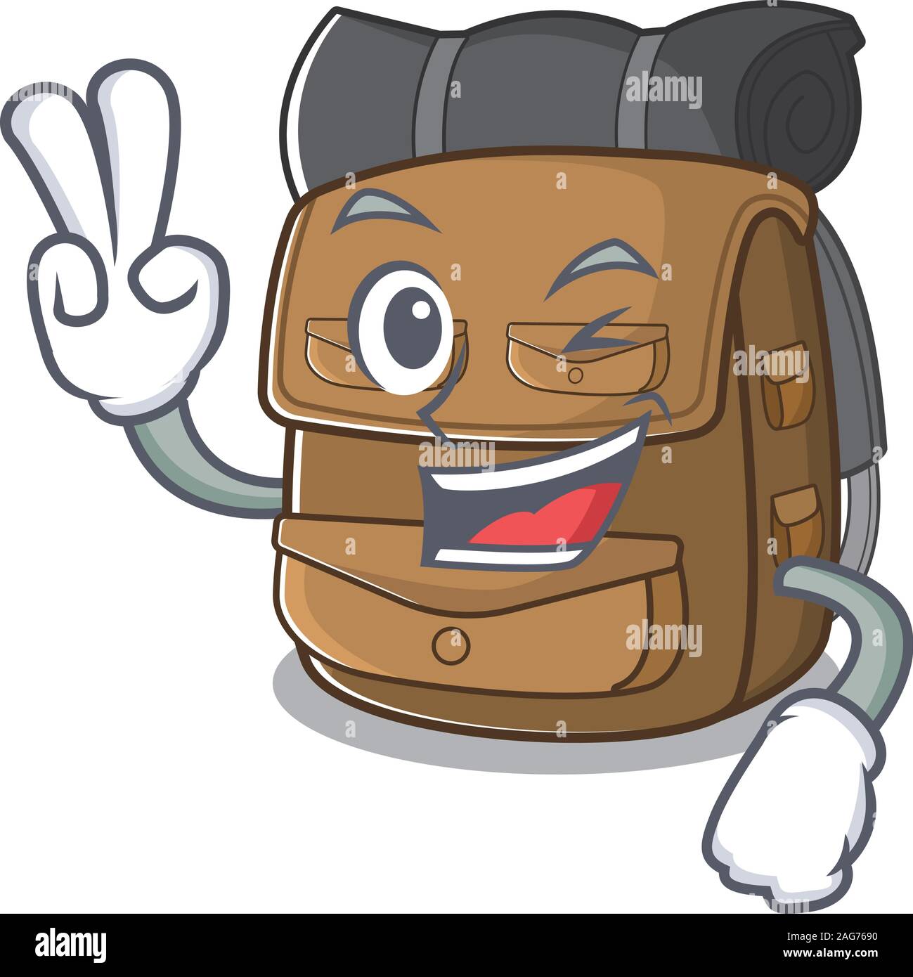 Funny hiking backpack Scroll cartoon Character with two fingers Stock ...
