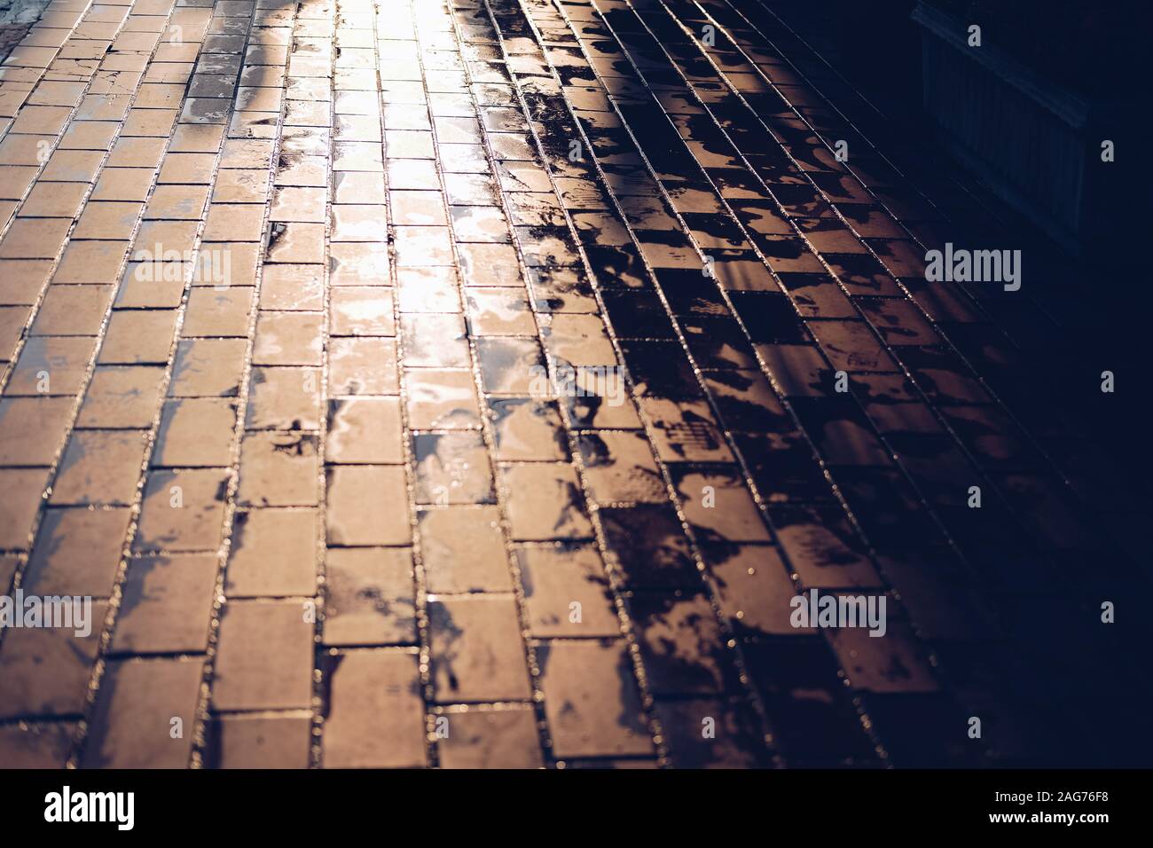 morning light sunlight on brick path walkway footpath pathway Stock ...