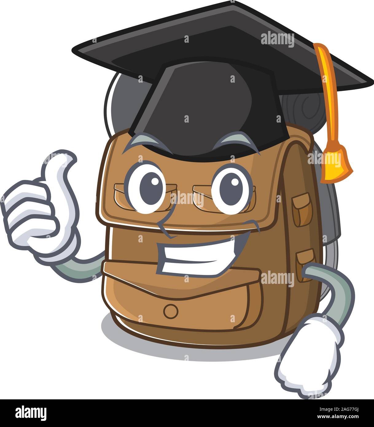 happy hiking backpack Scroll wearing a black Graduation hat Stock ...
