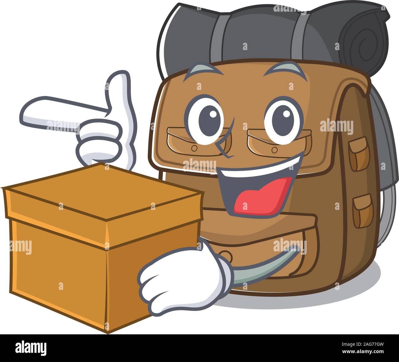 Hiking backpack Scroll cartoon character bringing a box Stock Vector ...