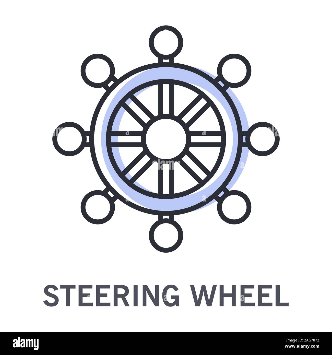 Ship steering wheel and sailing course control linear icon Stock Vector ...