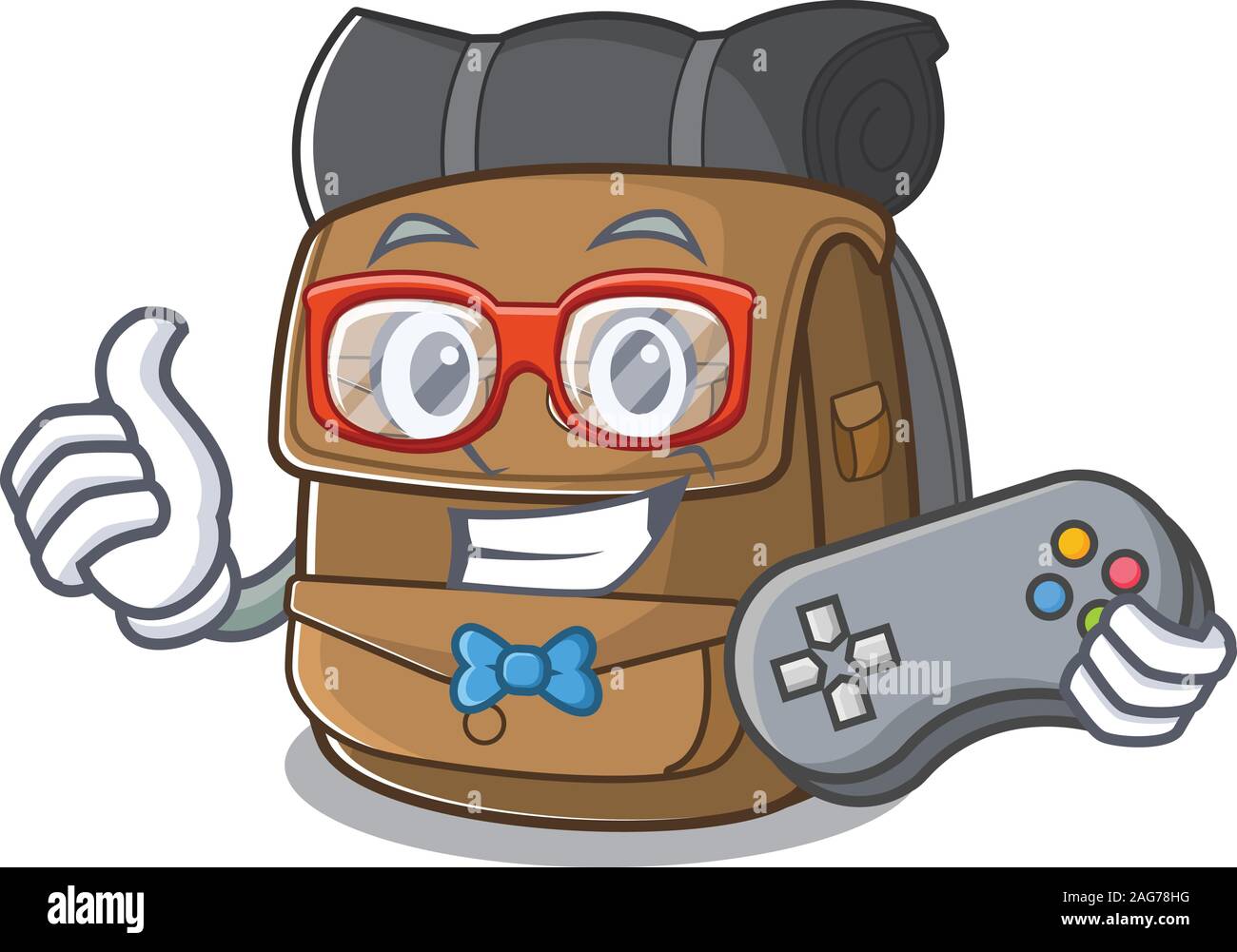 Funny geek gamer hiking backpack Scroll cartoon character style Stock ...