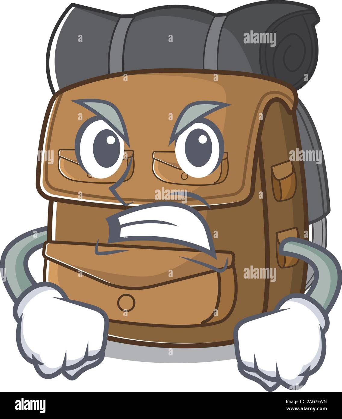 angry face hiking backpack Scroll cartoon character design Stock Vector ...