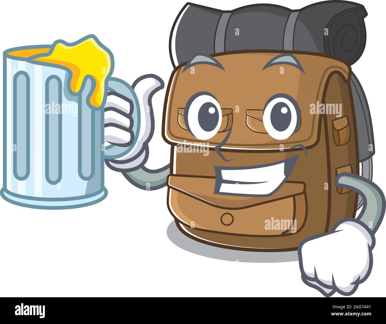 Happy hiking backpack Scroll mascot design with a big glass Stock ...