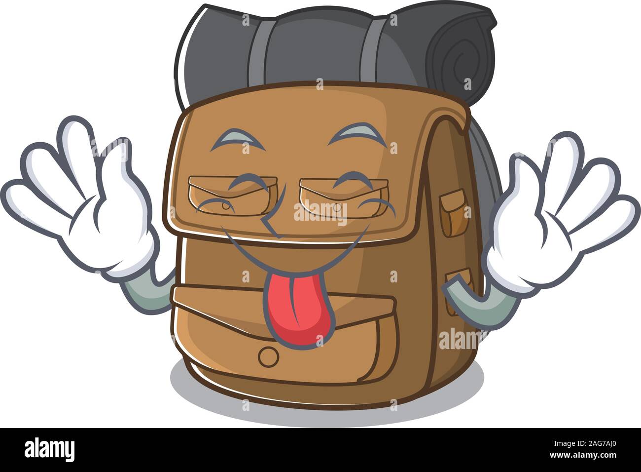 Funny face hiking backpack Scroll mascot design with Tongue out Stock ...