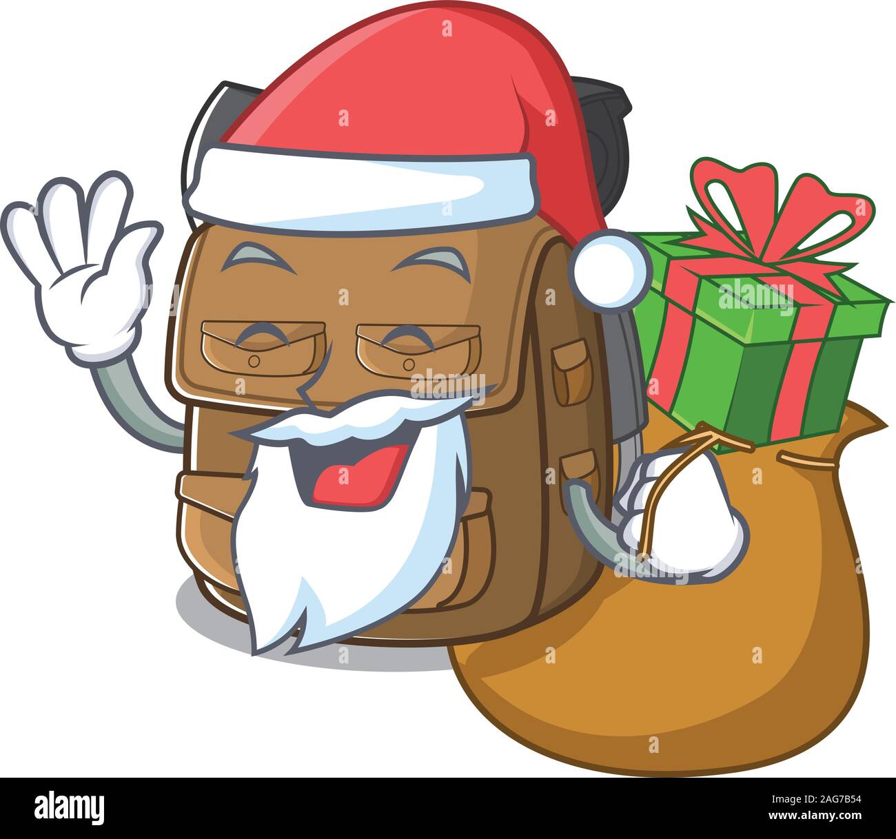 Santa hiking backpack Scroll Cartoon character design with box of gift ...