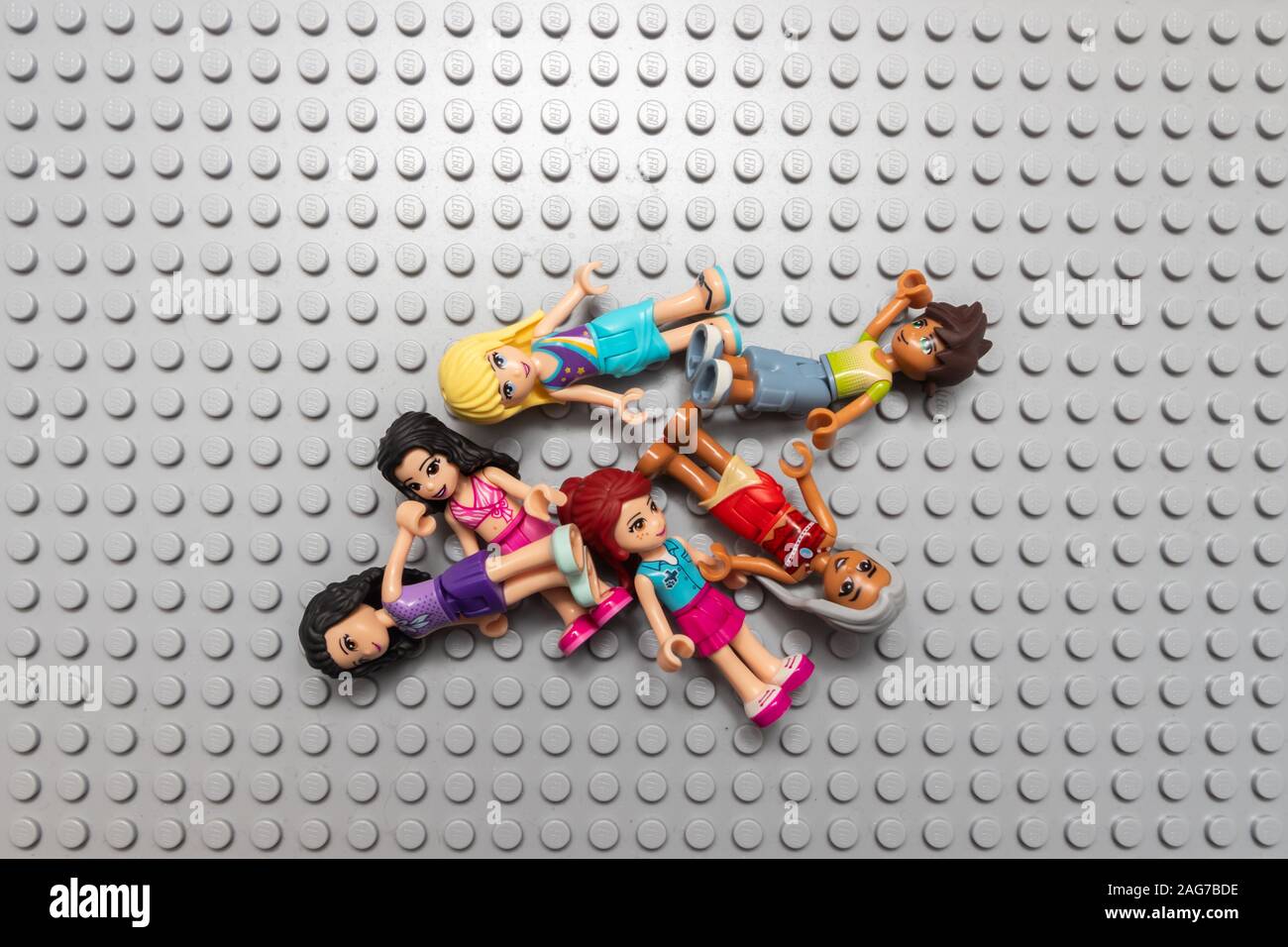 Kouvola, Finland - 18 December 2019: Lego Friends minifigures on gray ...