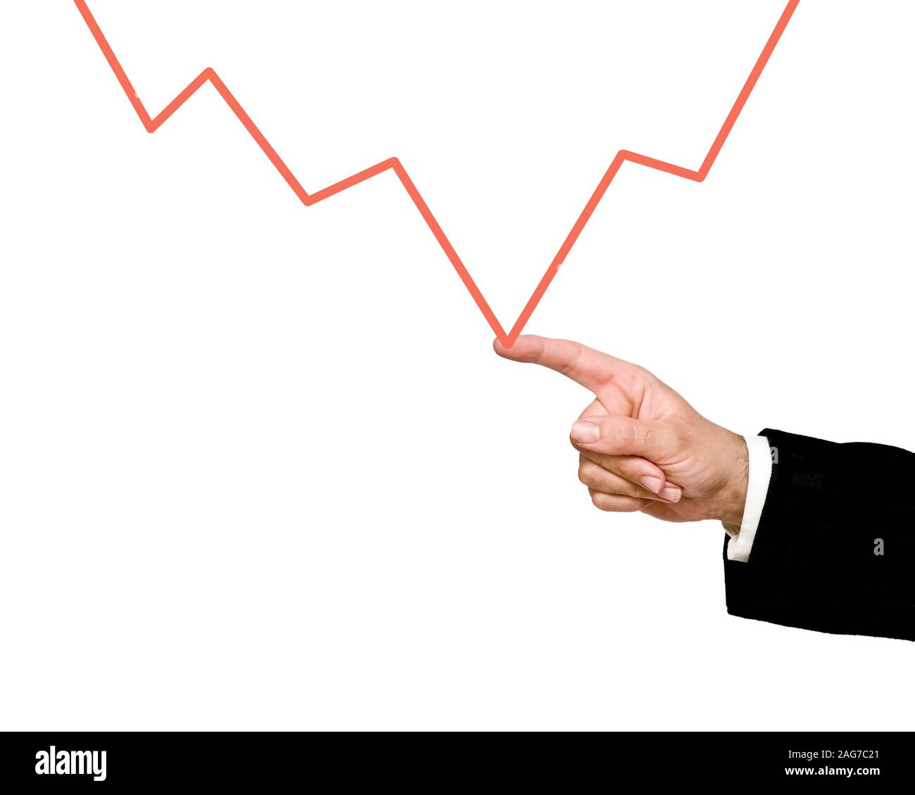 Finger pointing to a red chart Stock Photo - Alamy