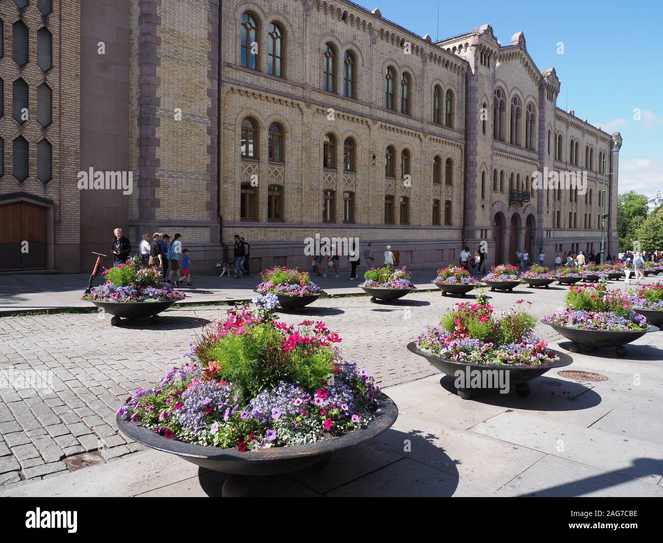 Stortinget, parliament in european capital city of Oslo at Ostlandet ...
